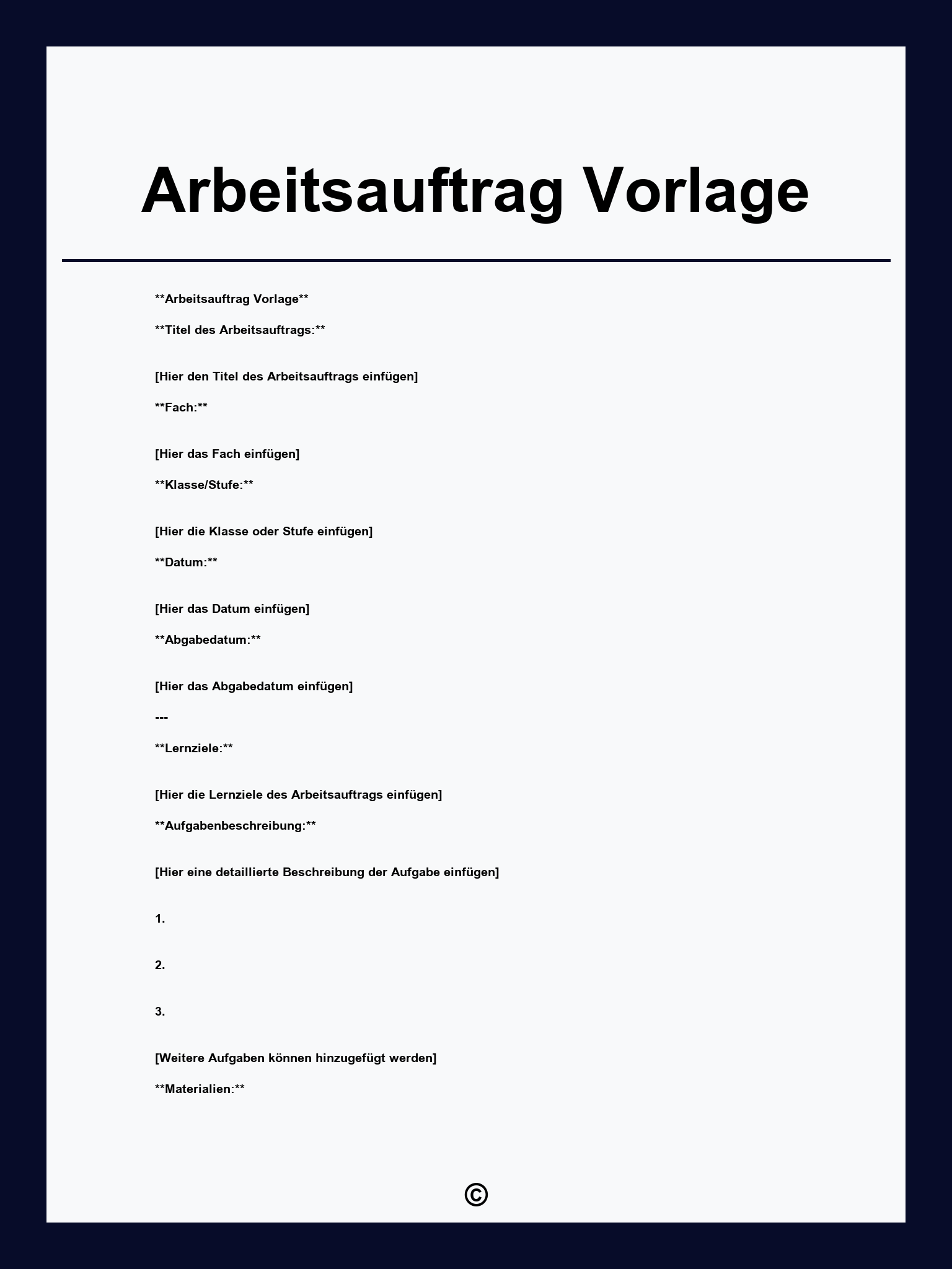 Arbeitsauftrag Vorlage