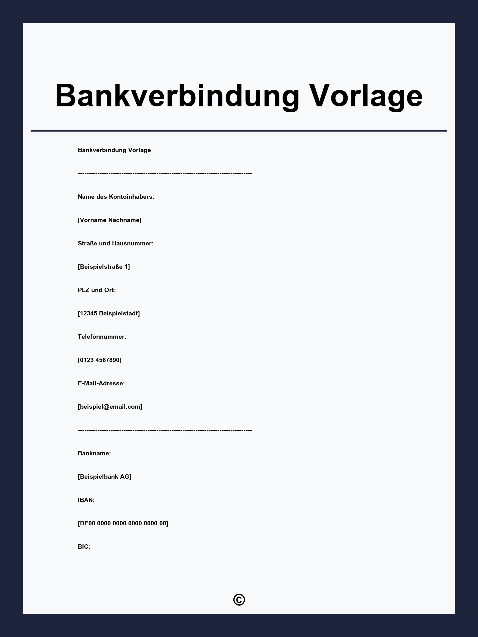 Bankverbindung Vorlage