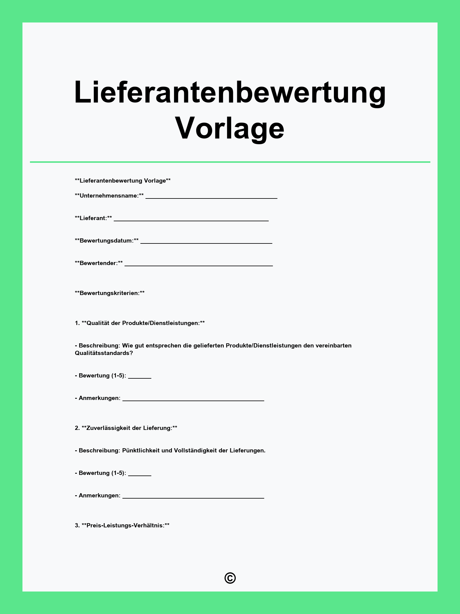 Lieferantenbewertung Vorlage