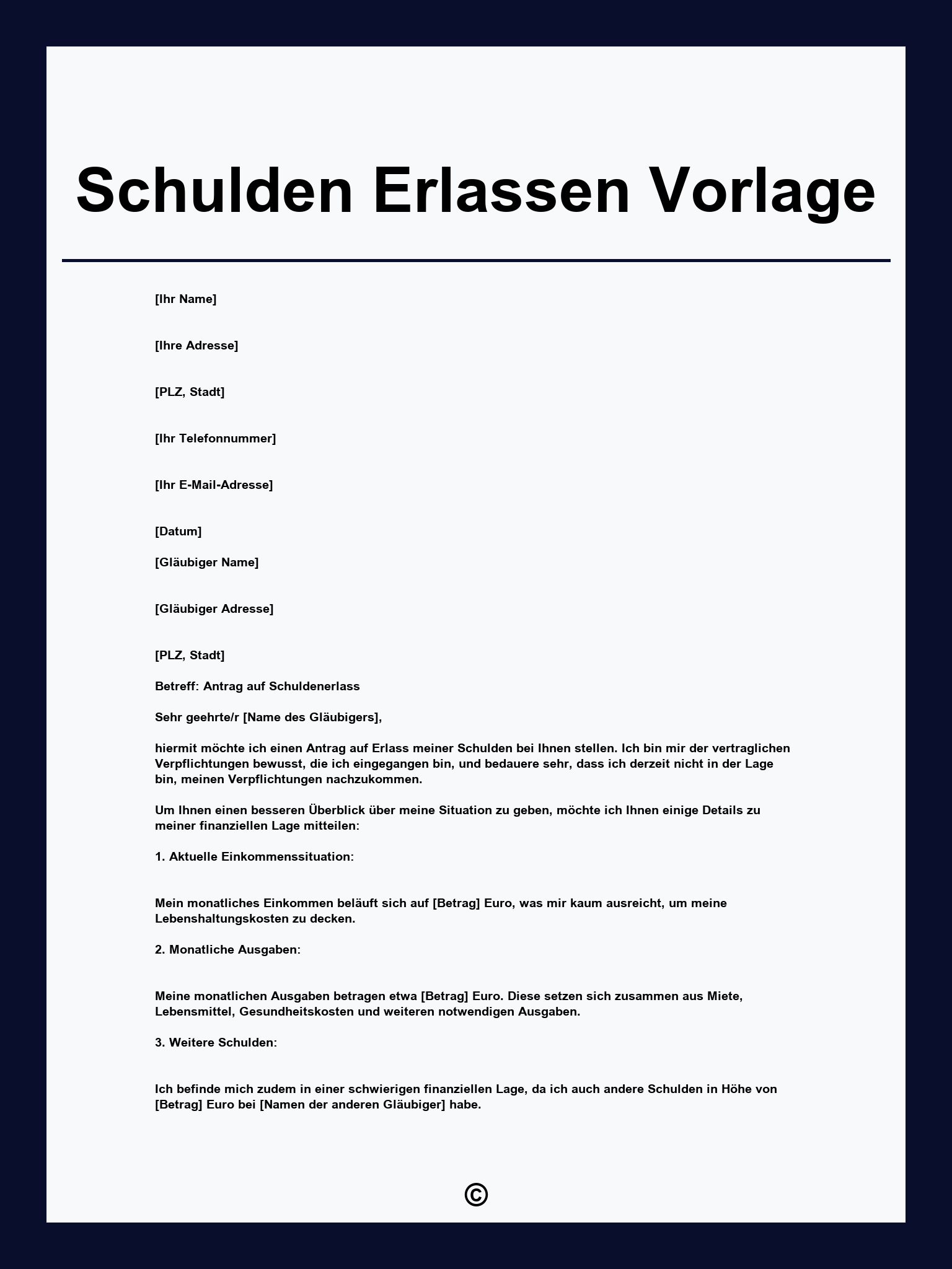 Schulden Erlassen Vorlage