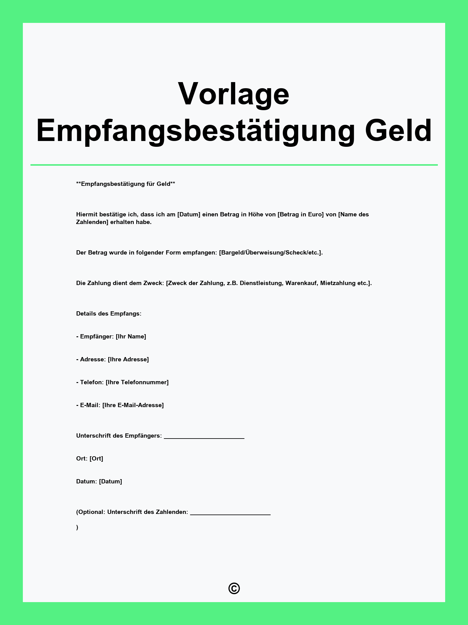 Vorlage Empfangsbestätigung Geld
