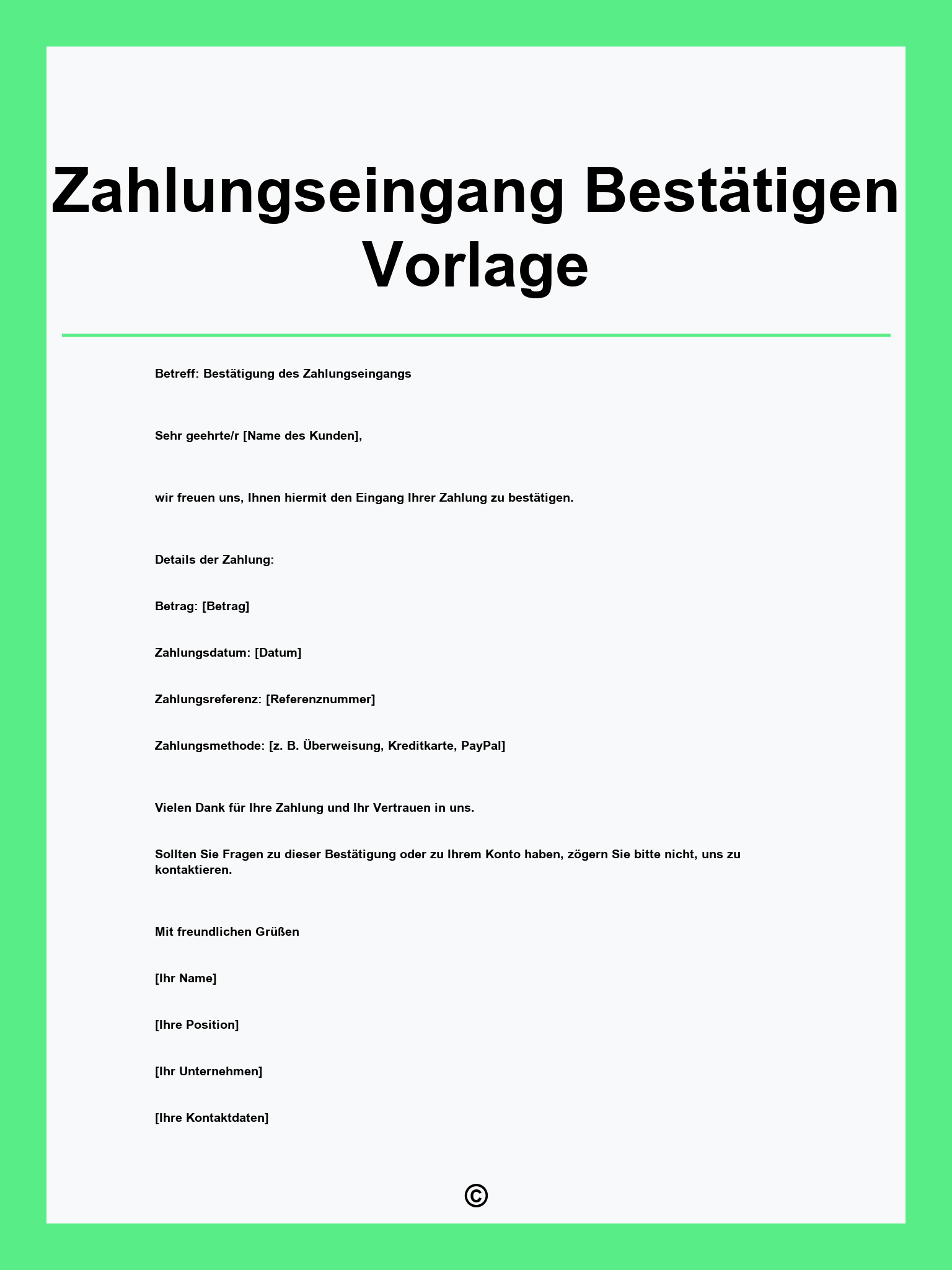 Zahlungseingang Bestätigen Vorlage